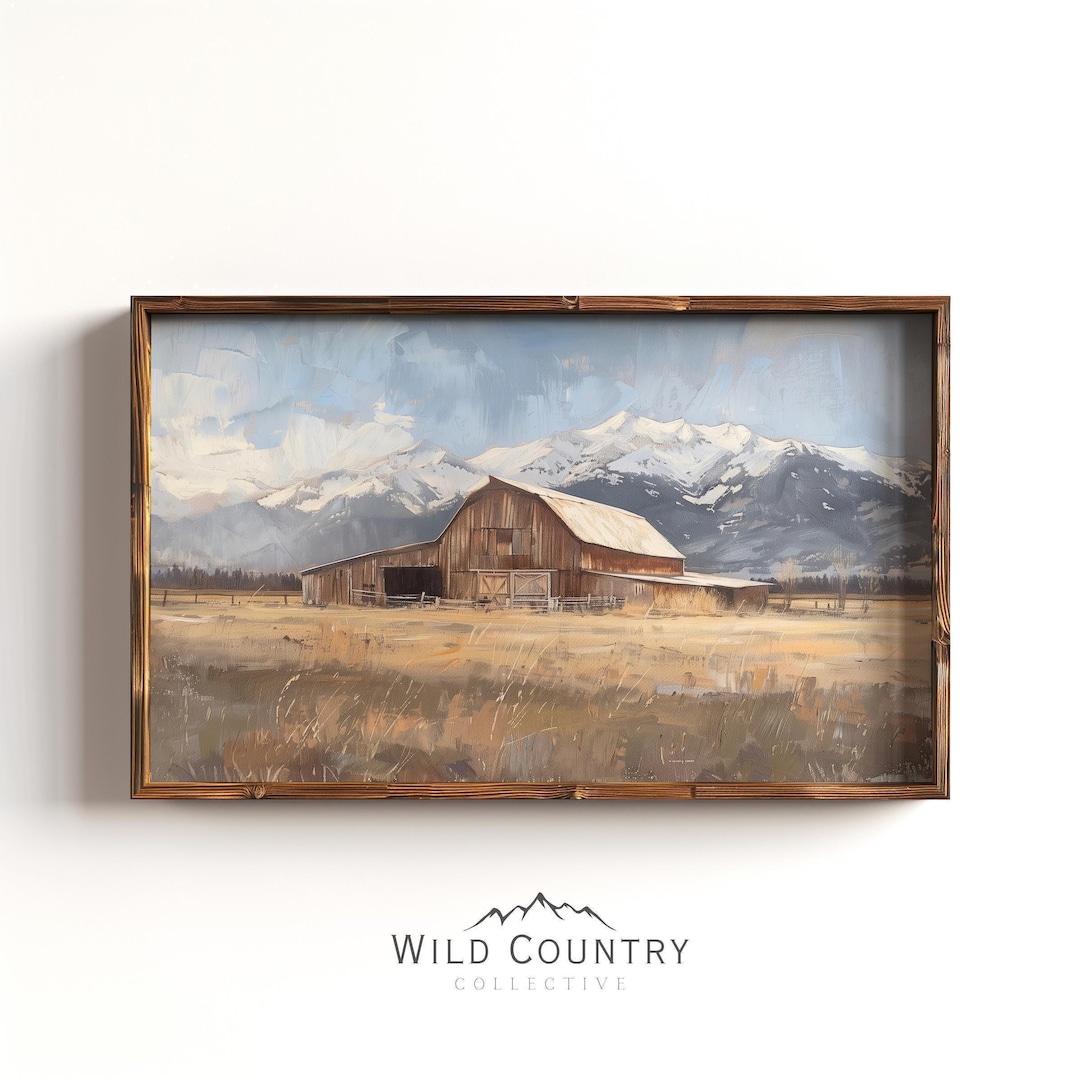 Old Wood Barn Painting, Rustic Barn Wall Art, Montana Farmhouse Art ...