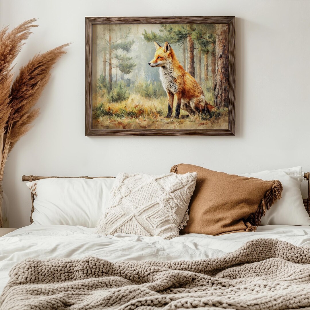 Printable Red Fox Painting, Woodland Art Print, Forest Landscape ...