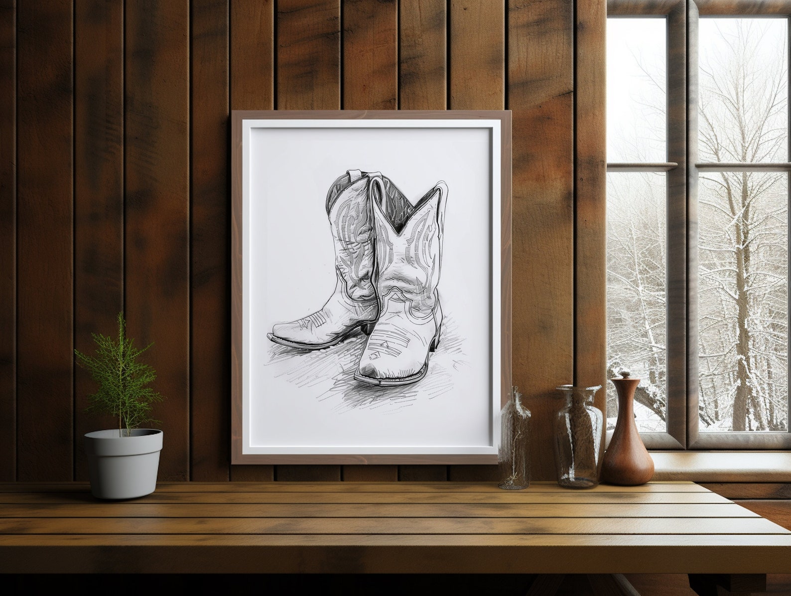 Vintage Cowboy Boots Sketch Drawing, Western Cowboy Poster Print ...