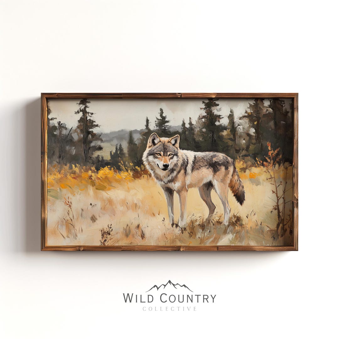 Vintage Wolf Art Print, Autumn Pine Tree Wall Art, Wolf Wall Decor ...