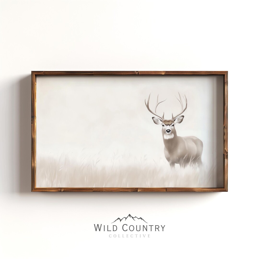 Antique Deer Art Print, Rustic Deer Landscape Painting, Mule Deer Buck ...