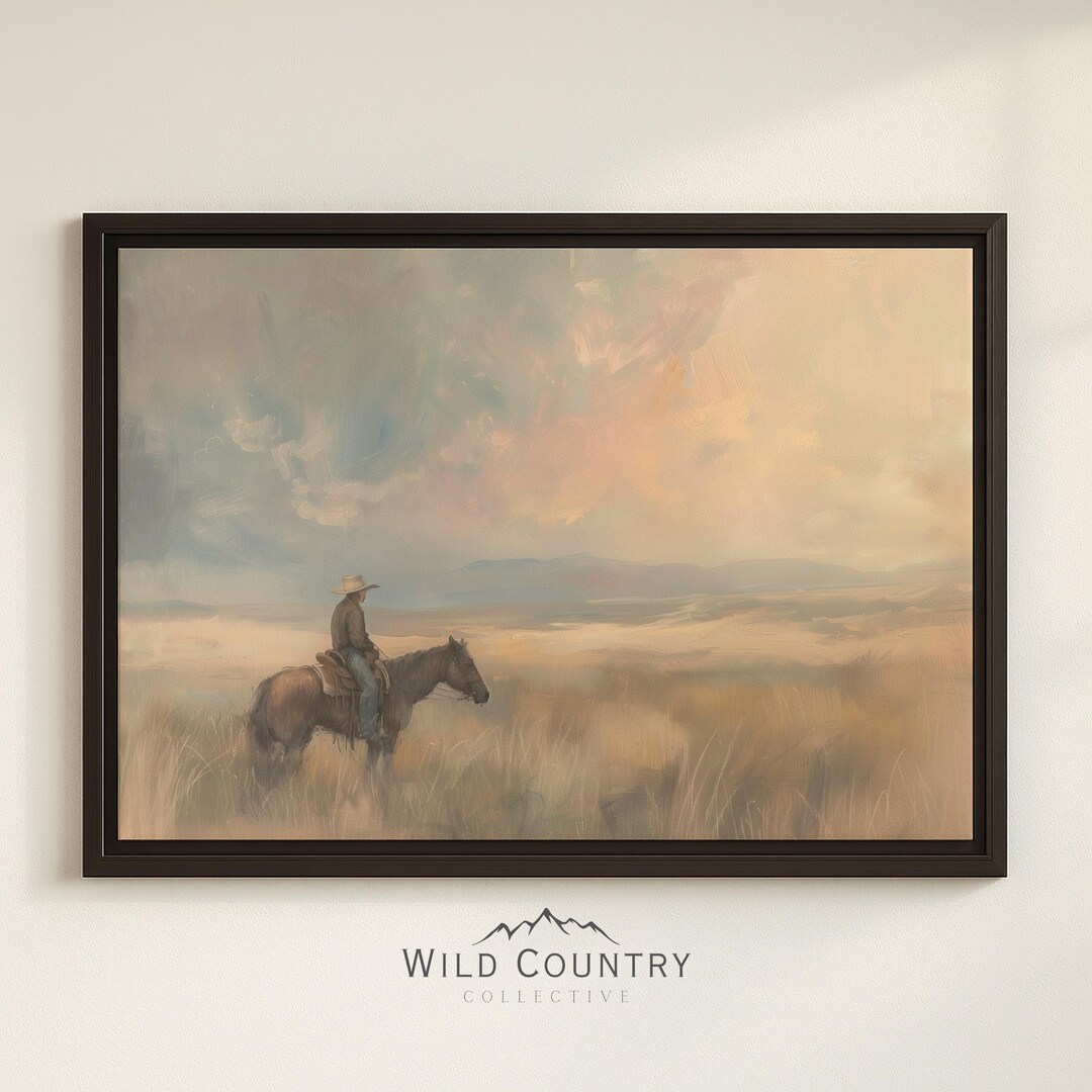 Framed Western Cowboy Painting Country Western Wall Art Vintage Cowboy ...