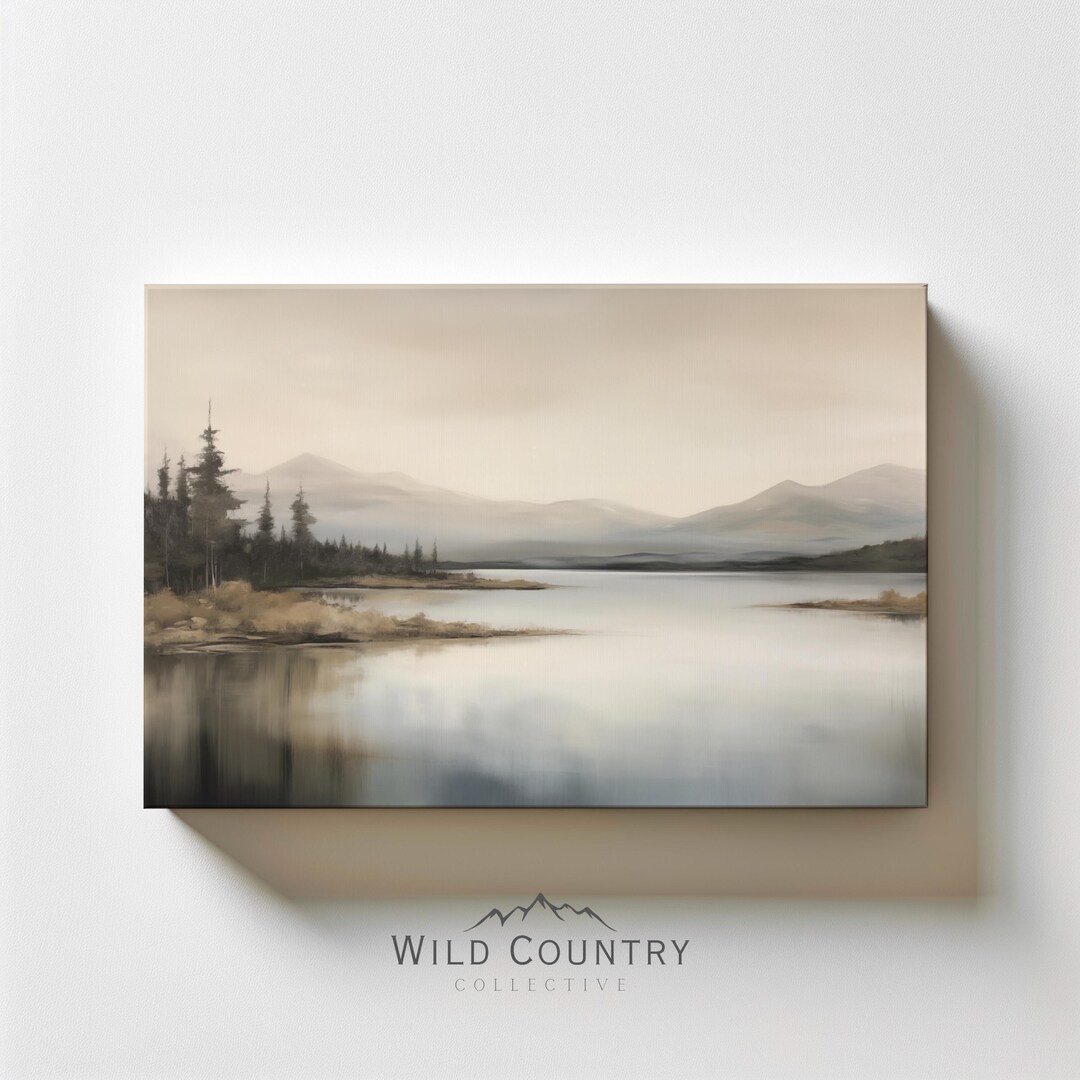 Muted Lake Matte Canvas, Vintage Lake View Landscape Print on Canvas ...