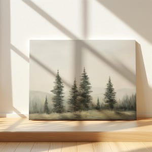 Pine Tree Wall Art Evergreen Tree Print Canvas Forest Painting Vintage ...