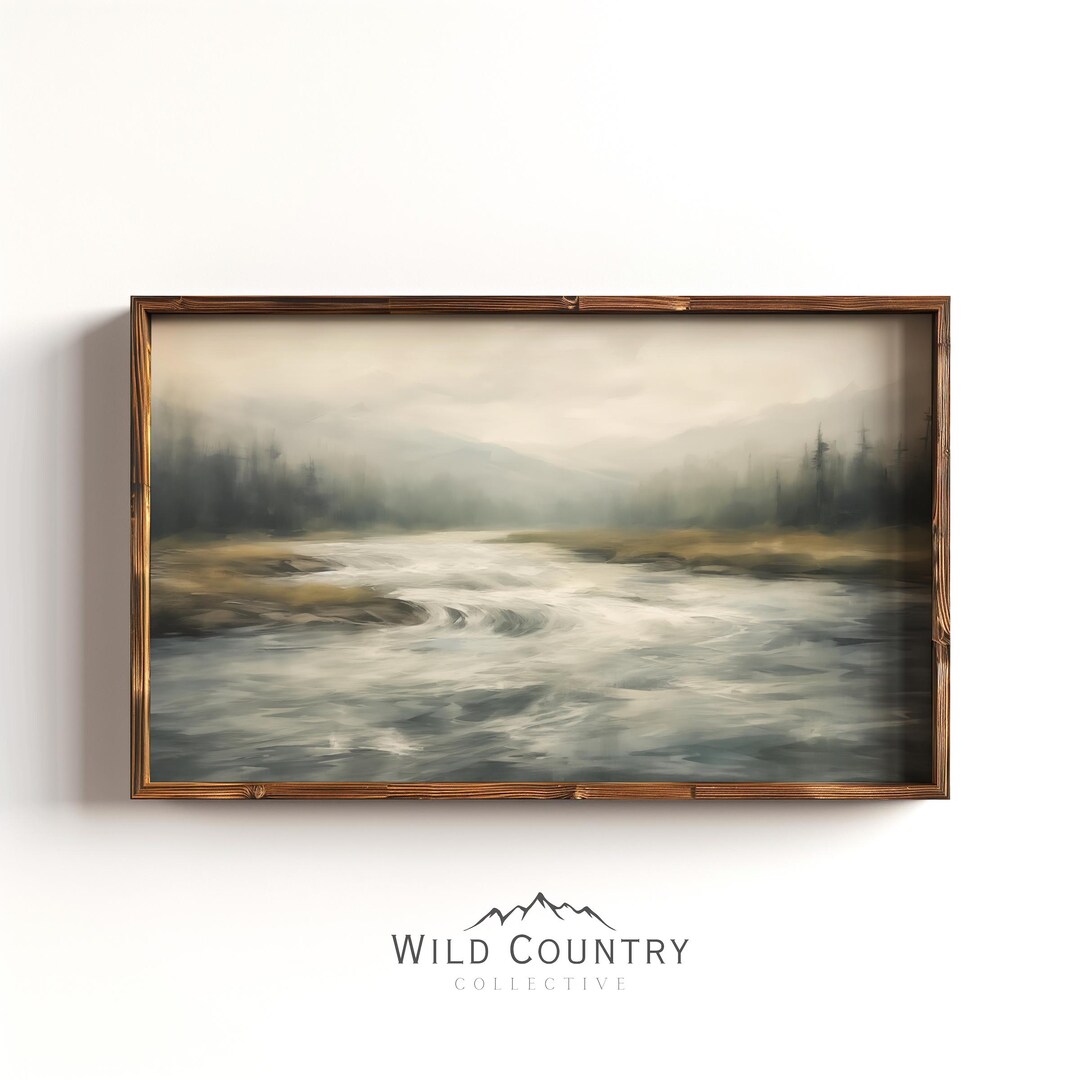 Rushing River Printable Art, Vintage Riverside Print, Log Cabin Decor ...