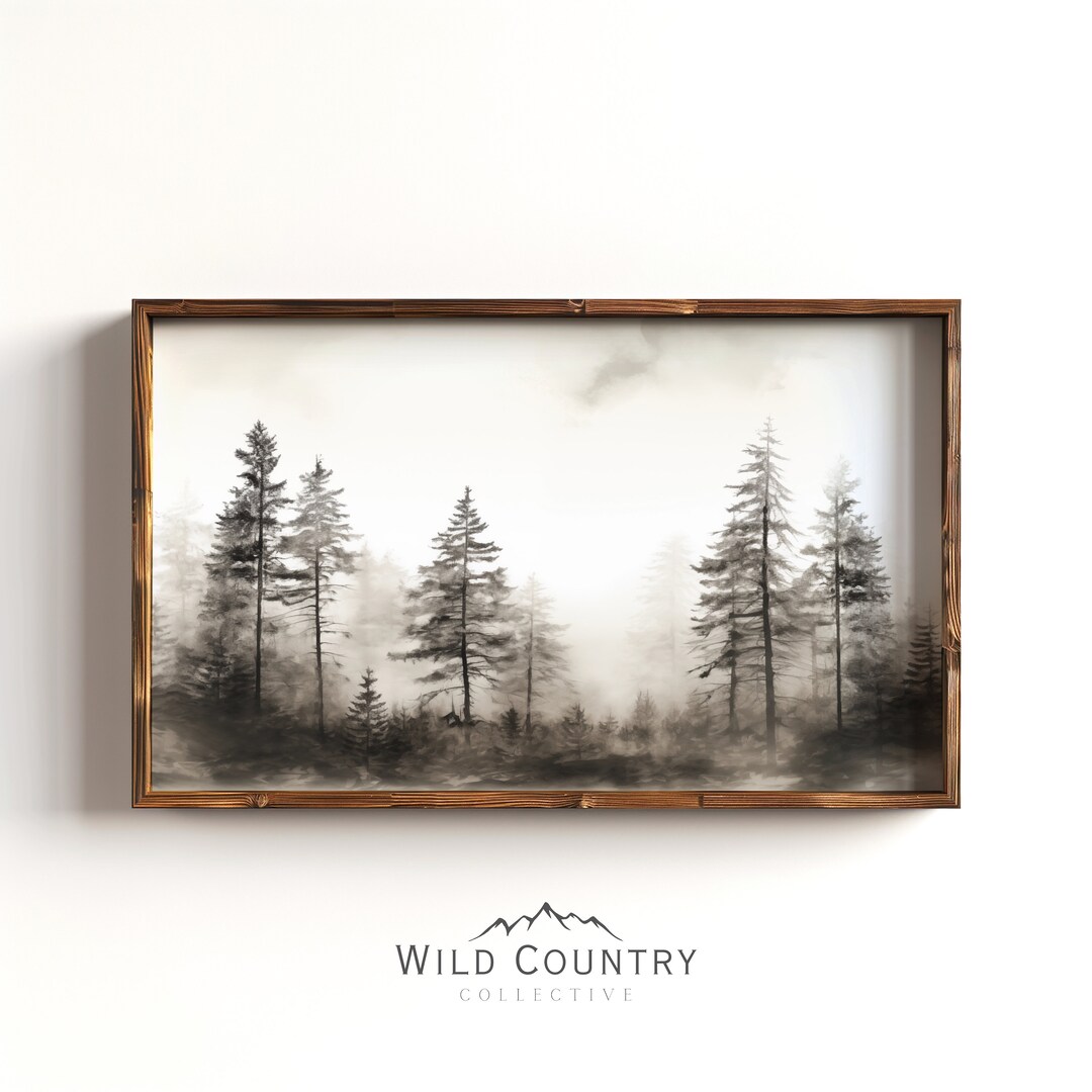 Dark Pine Tree Poster, Rustic Pine Tree Painting, Vintage Woodland ...