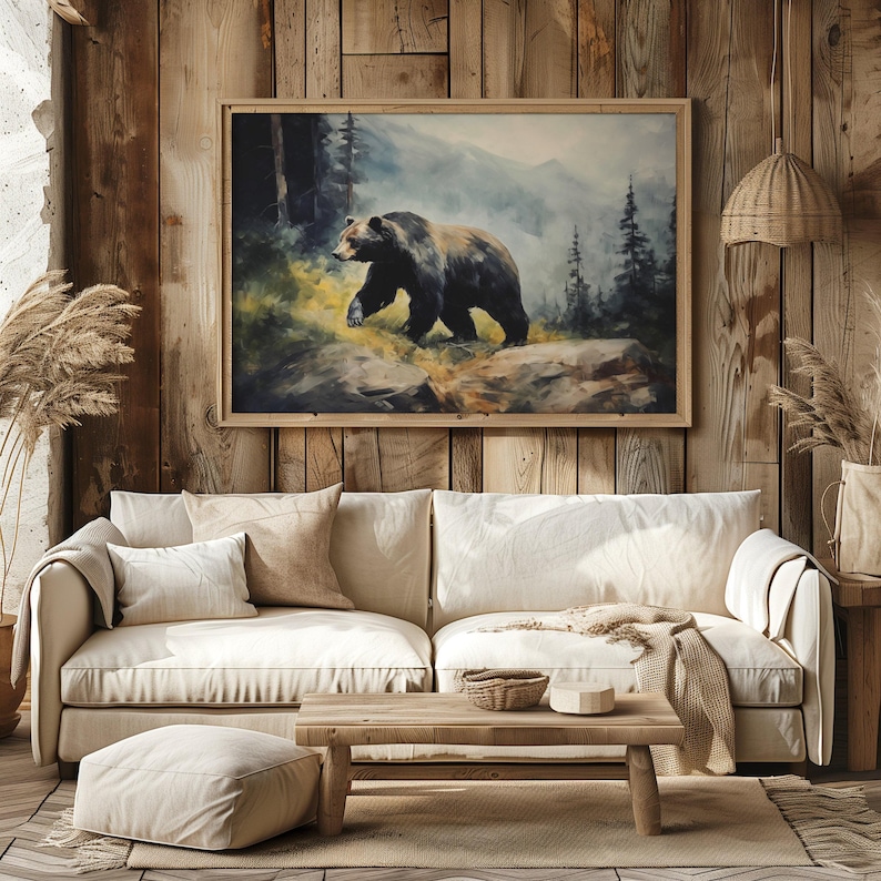 Rustic Black Bear Poster Print, Vintage Forest Wall Art, Rustic Bear ...
