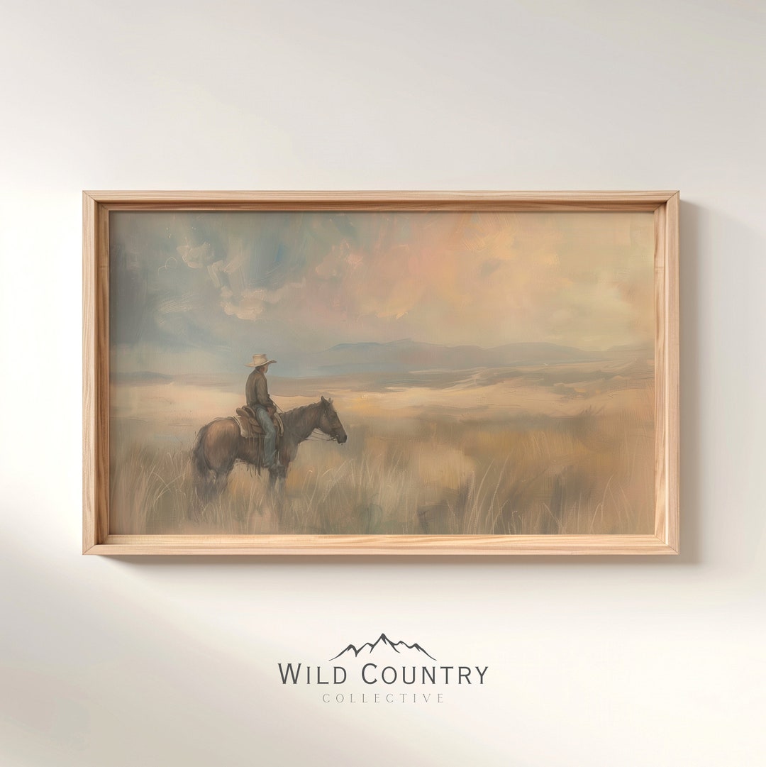 Vintage Western Cowboy Oil Painting, Printable Western Wall Art, Rustic ...