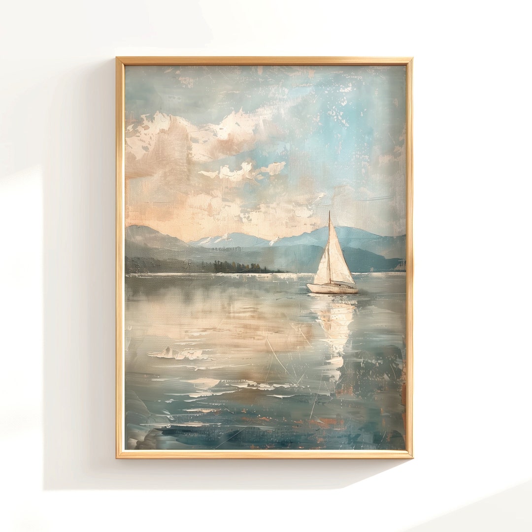 Antique Flathead Sailboat Poster Print, Vintage Sailboat Painting ...