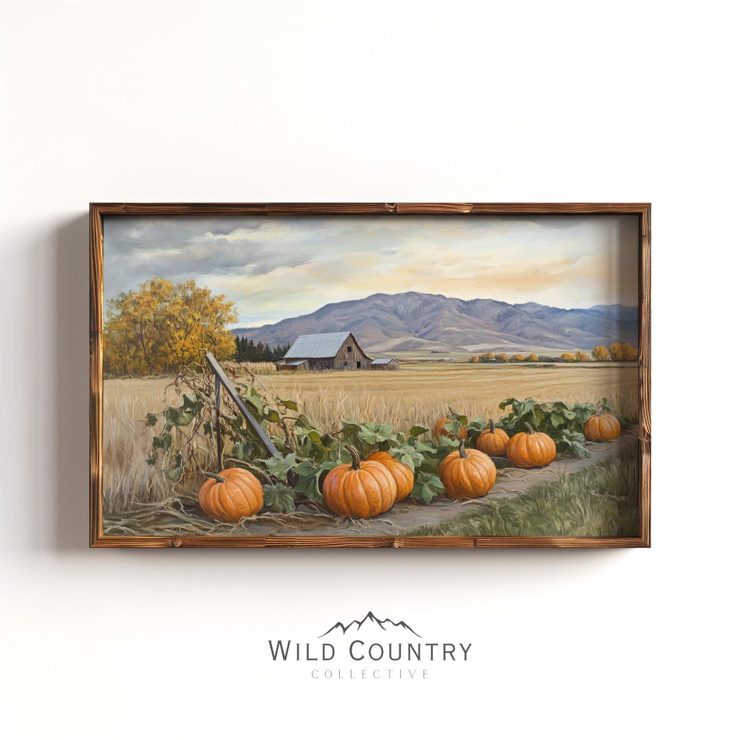 Printable Vintage Pumpkin Patch Painting, Pumpkin Painting, Halloween ...