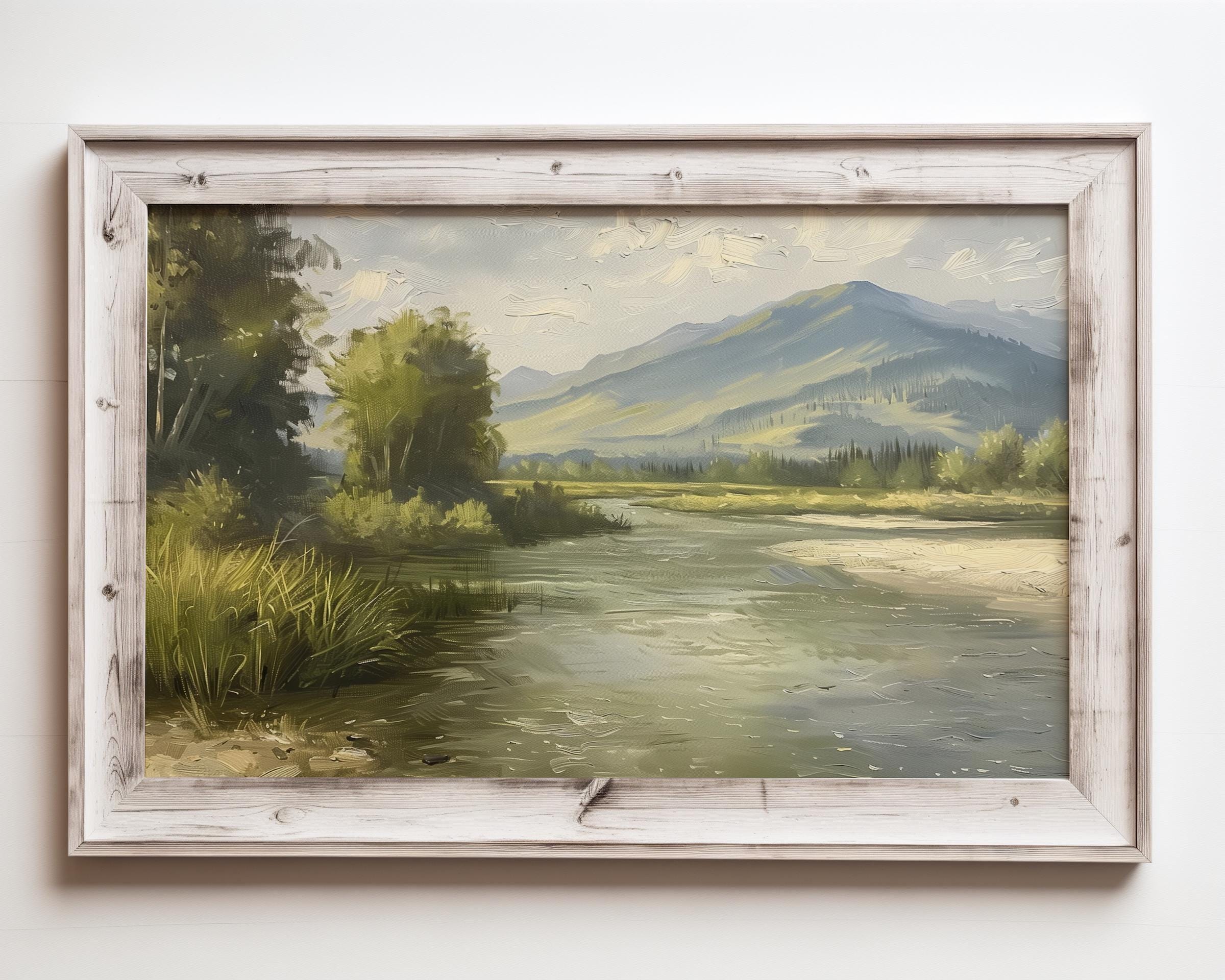 Vintage Rustic River Poster Print, Antique River Landscape Painting ...