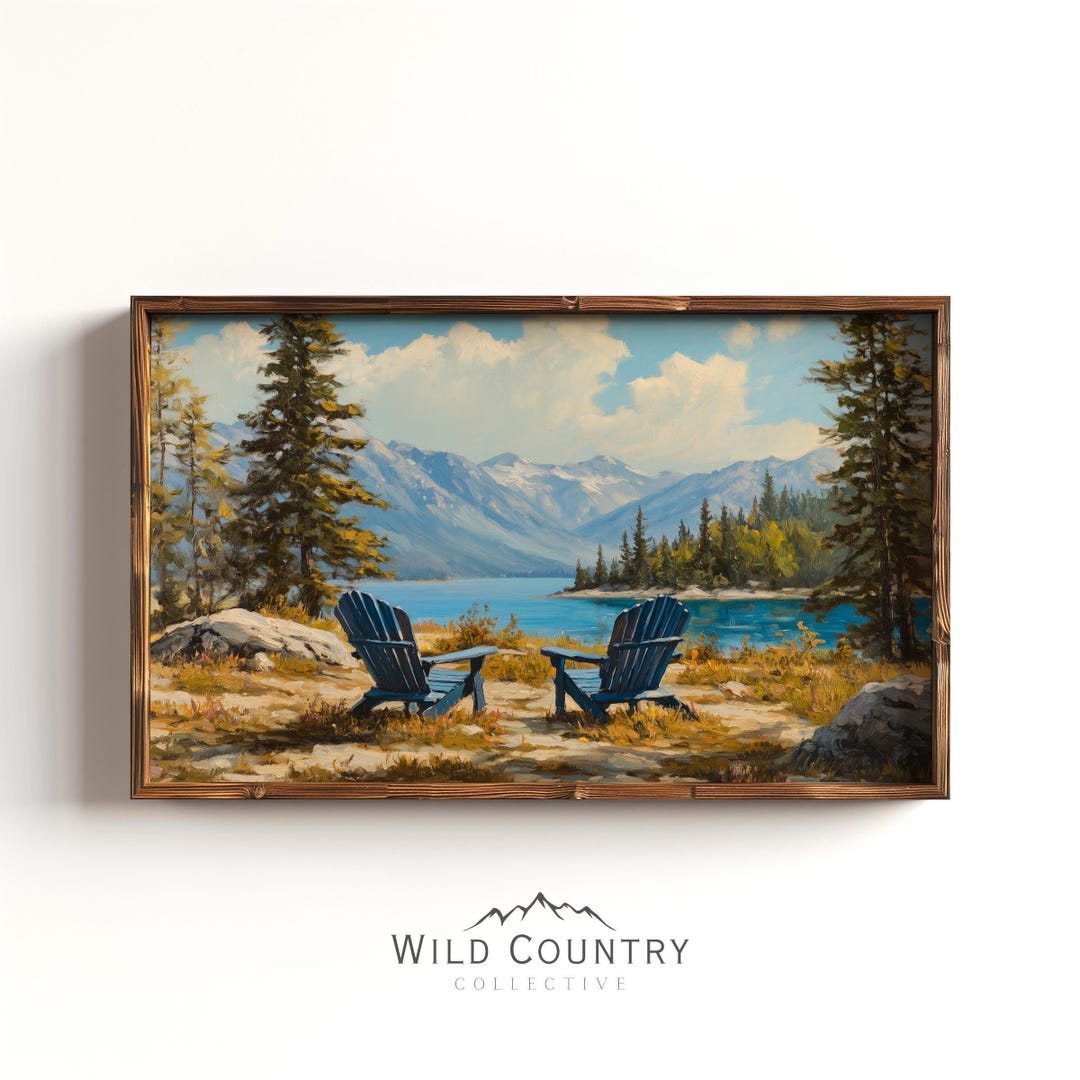 Adirondack Chairs Art Print, Cabin Decor, Pine Tree Print, Montana ...