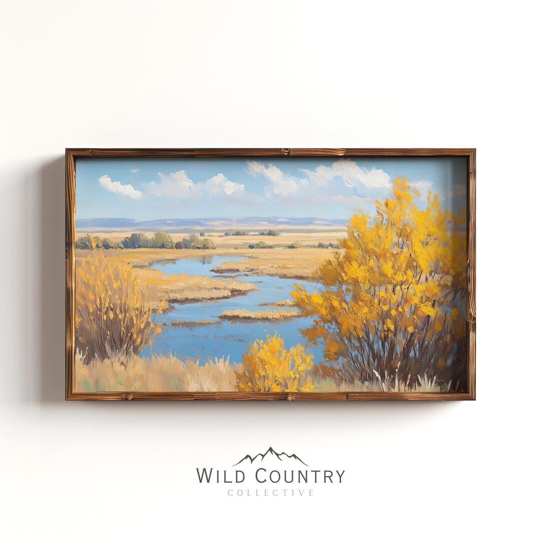 Vintage Autumn River Poster, Fall in Montana Landscape Art, River ...
