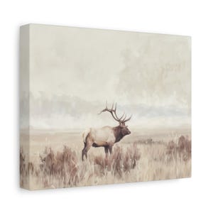 Vintage Elk Painting, Rustic Cabin Decor, Montana Wall Art, Muted ...