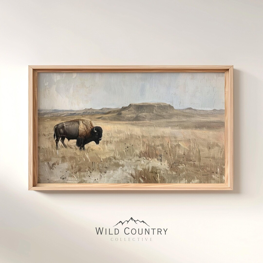 Printable American Bison Oil Painting, Western Bison Decor, Montana ...