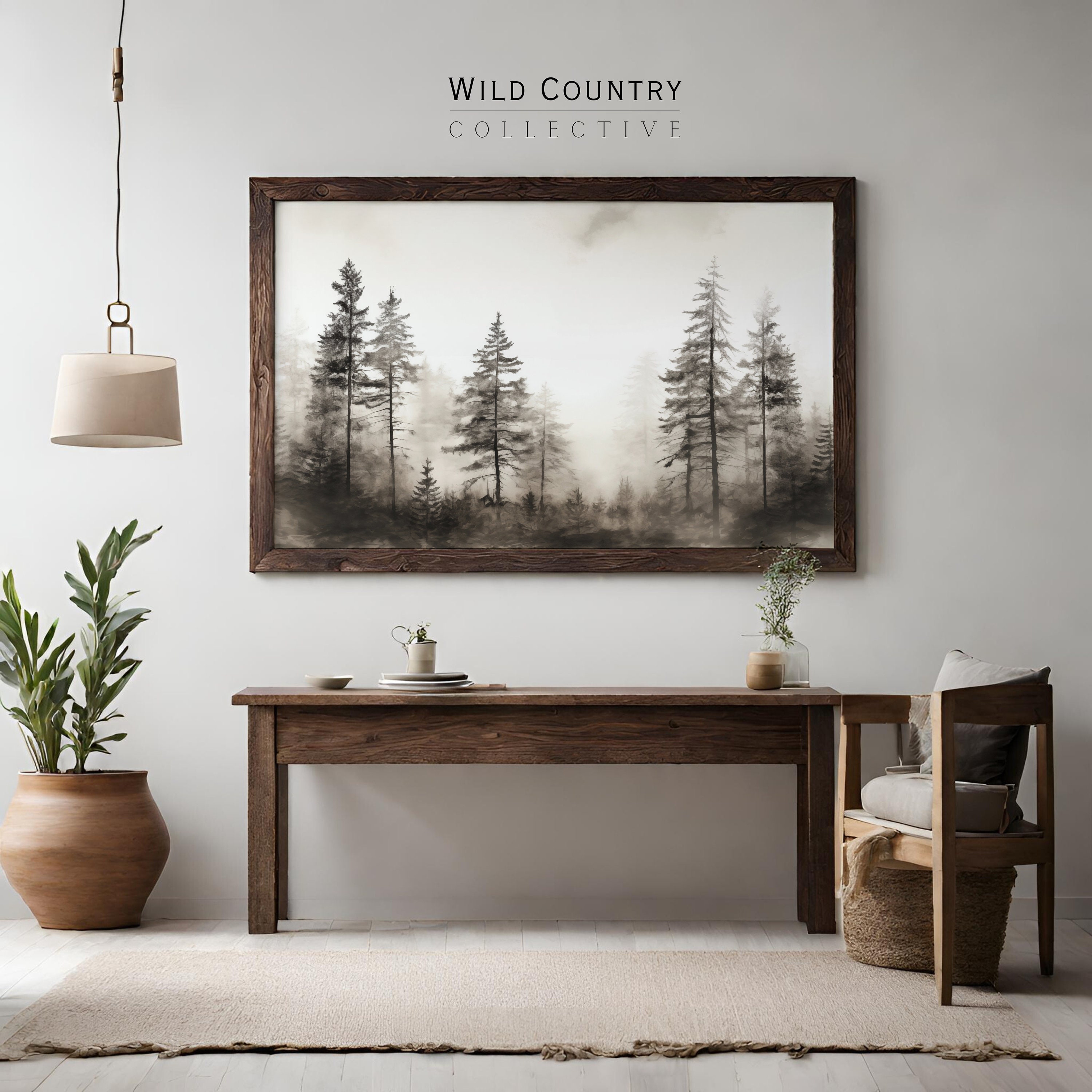 Dark Pine Tree Poster, Rustic Pine Tree Painting, Vintage Woodland ...