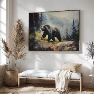 Rustic Black Bear Poster Print, Vintage Forest Wall Art, Rustic Bear ...