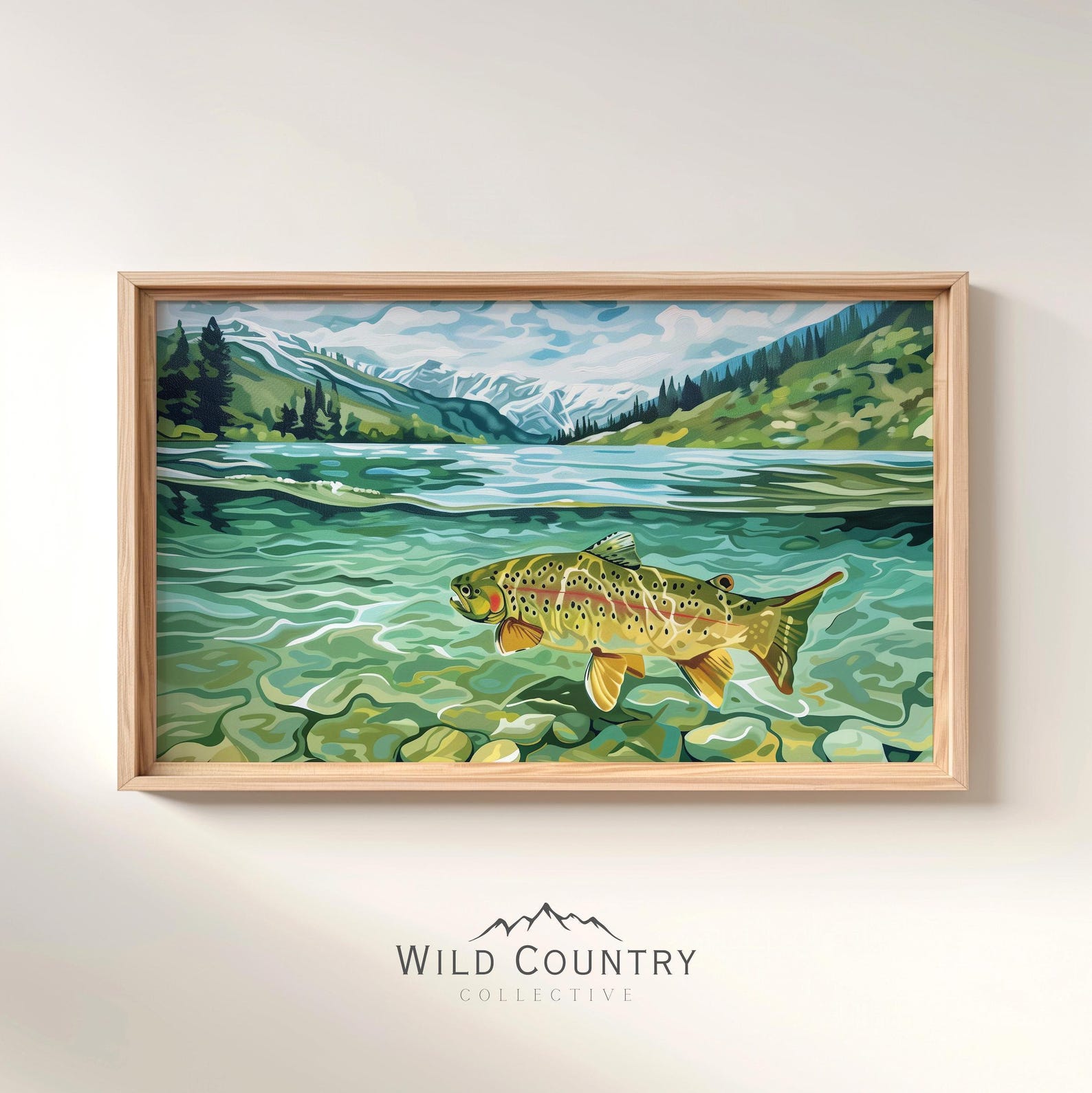 Crystal Clear Trout Oil Painting, Lake Landscape Painting, Vintage ...
