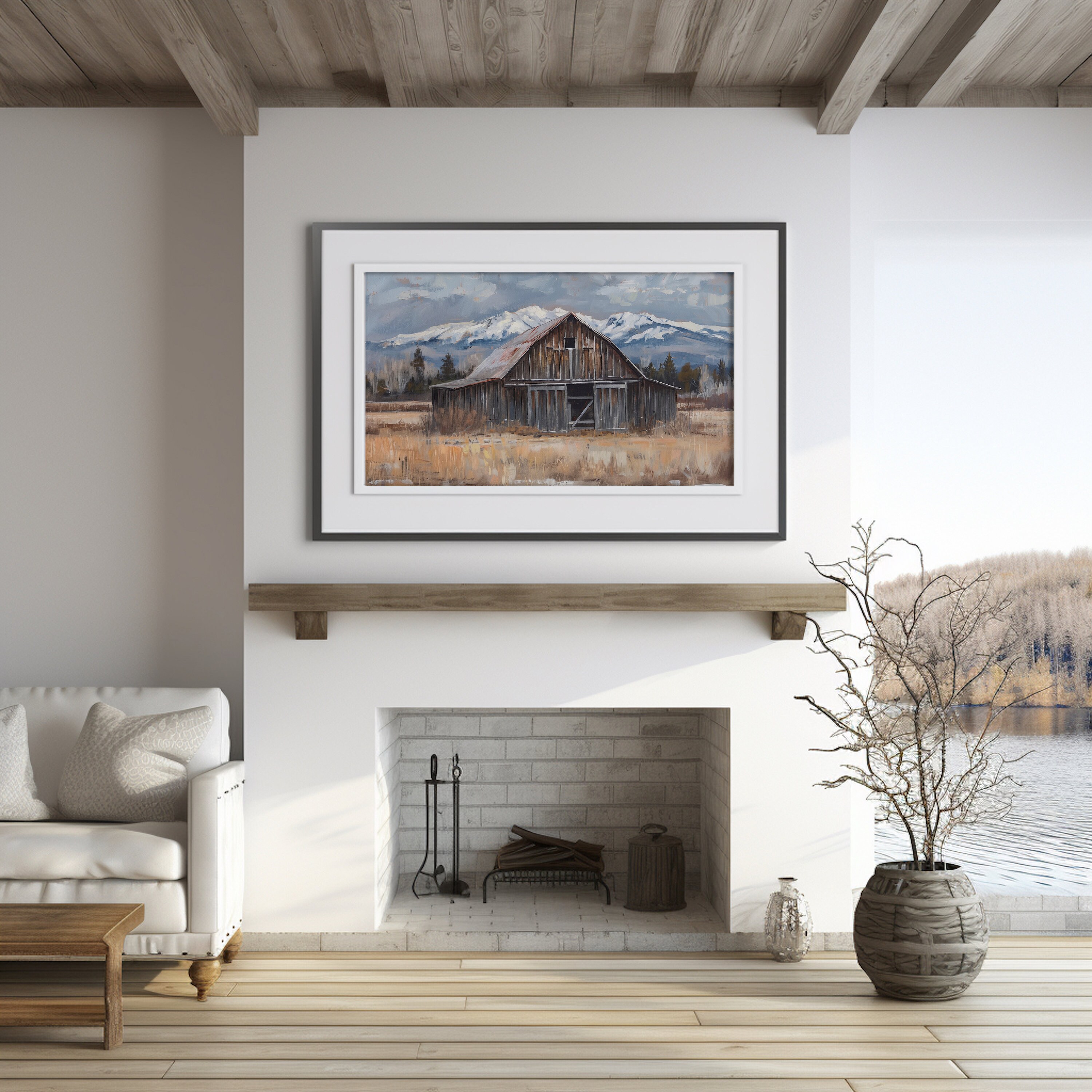 Old Rustic Barn Oil Painting, Vintage Wooden Barn Print, Farm Scenery ...