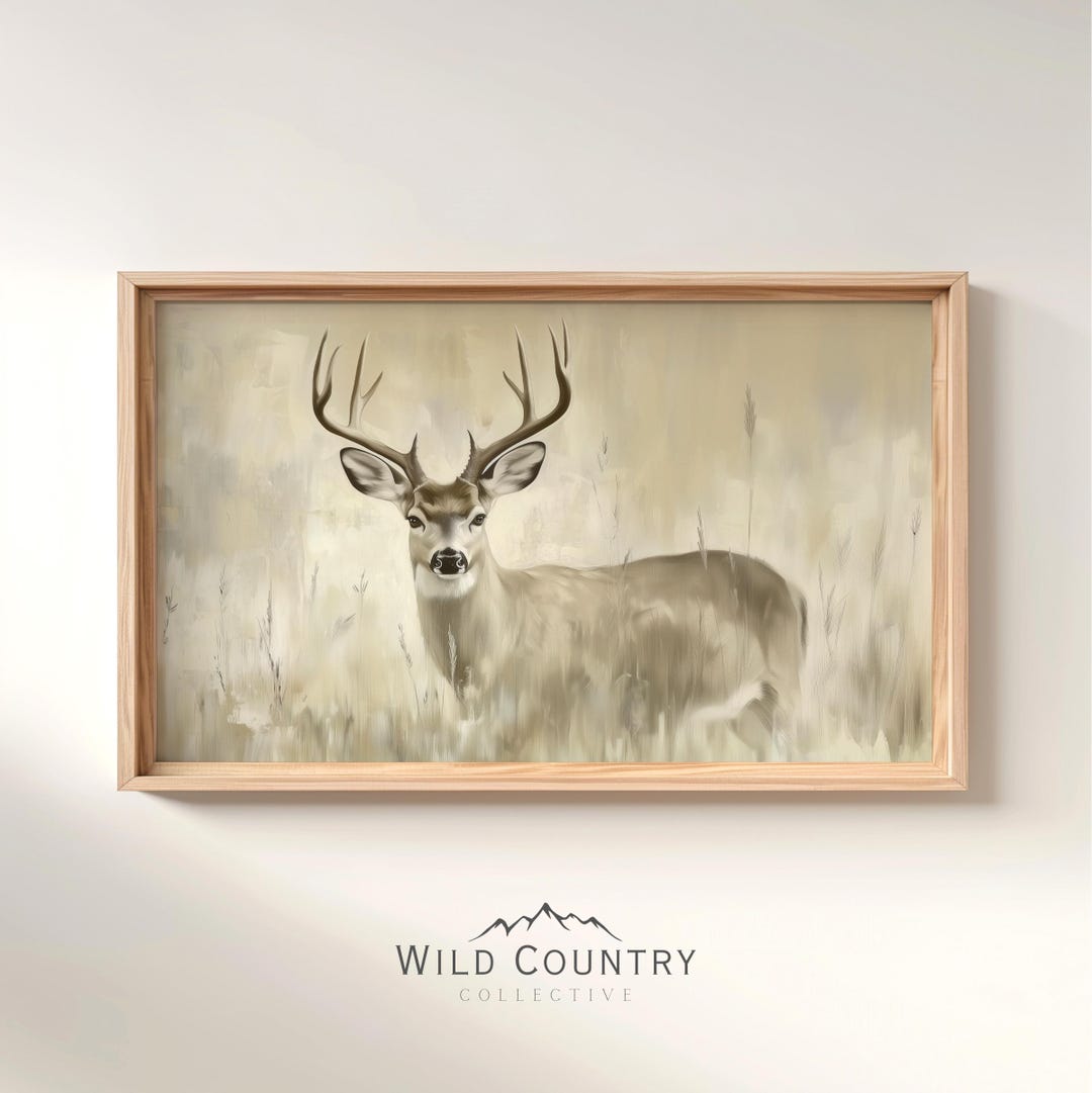 Printable Rustic Deer Landscape Painting, Mule Deer Print, Man Cave ...