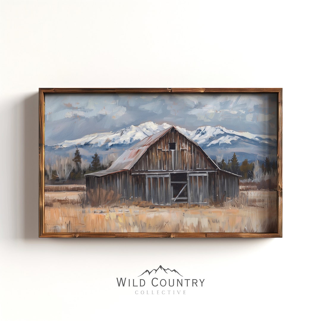 Old Rustic Barn Oil Painting, Vintage Wooden Barn Print, Farm Scenery ...