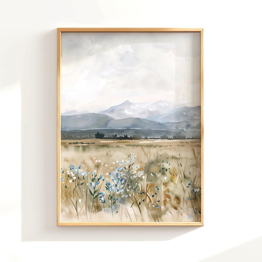 Forget Me Not Flowers Art Print, Vintage Mountain Painting, Montana ...