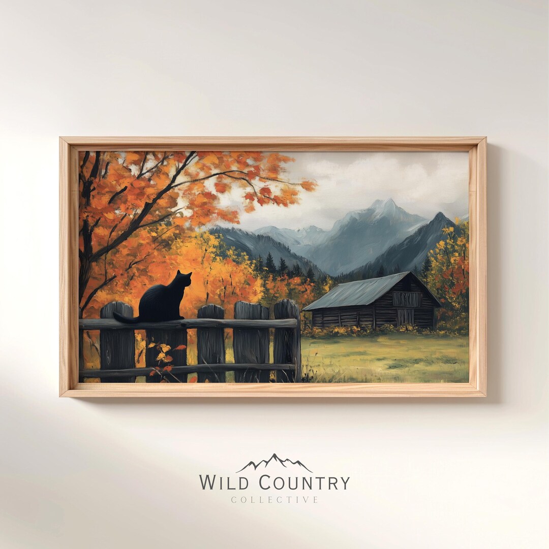 Printable Spooky Black Cat Painting, Halloween Wall Art, Moody Dark ...