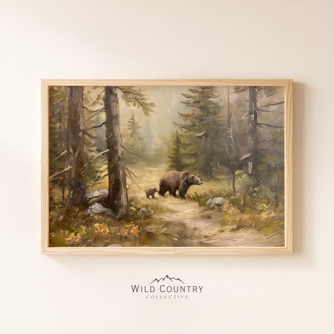 Brown Bear Nursery Wall Art, Vintage Mama Bear Oil Painting, New Mom ...