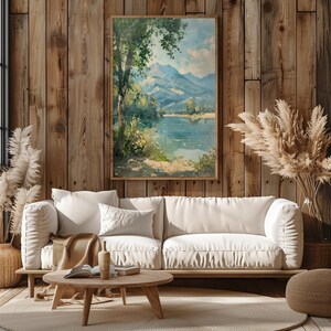 Gorgeous Blue River Oil Painting, Vintage Nature Art, Summer Scenery ...