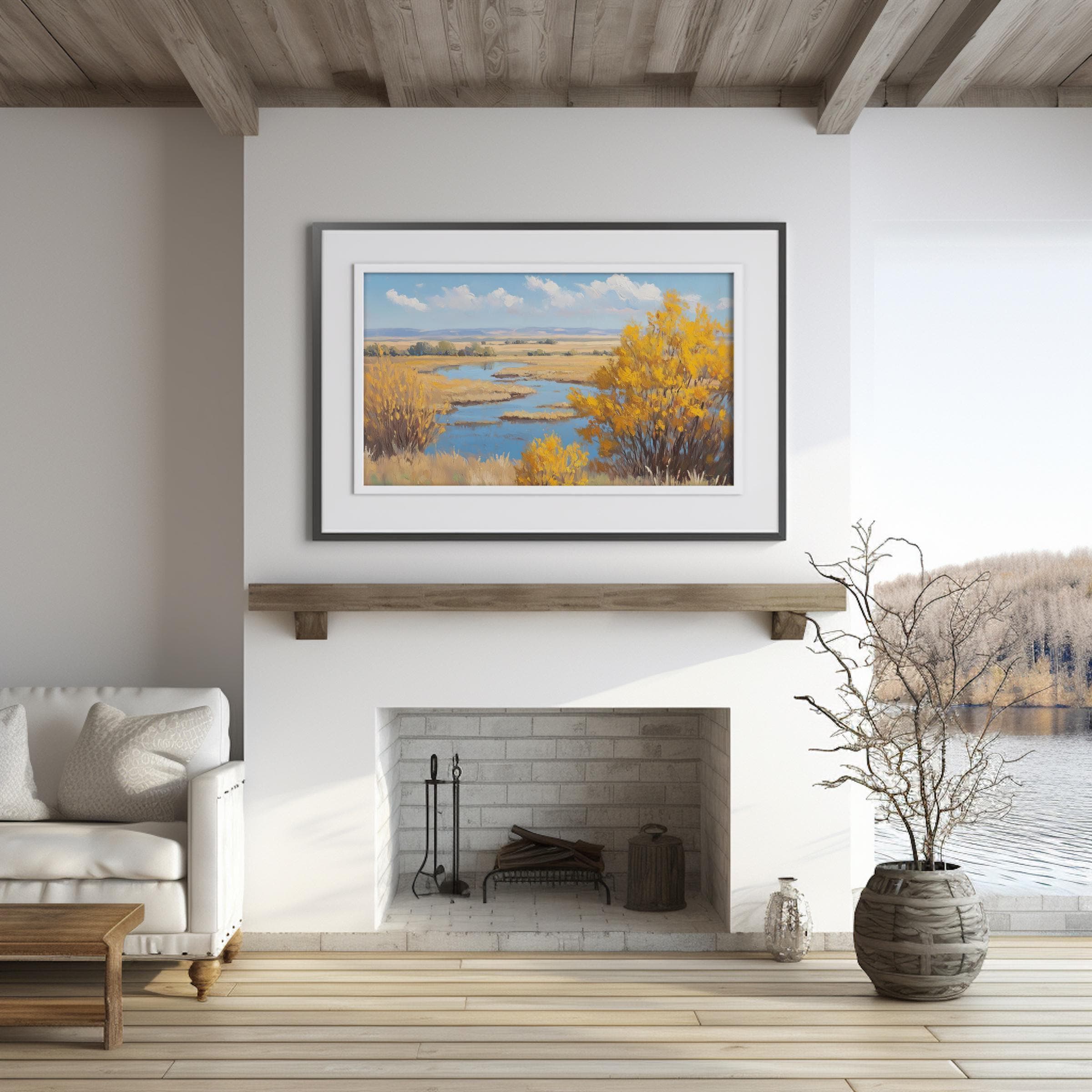 Vintage Autumn River Poster, Fall in Montana Landscape Art, River ...