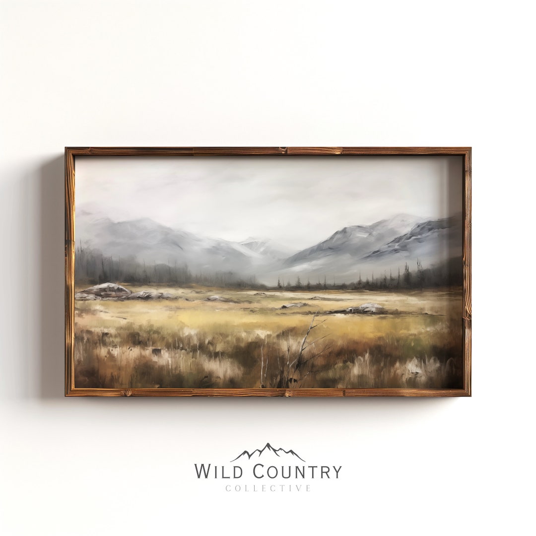 Vintage Mountain Landscape Painting, Antique Mountain Wall Art, Country ...