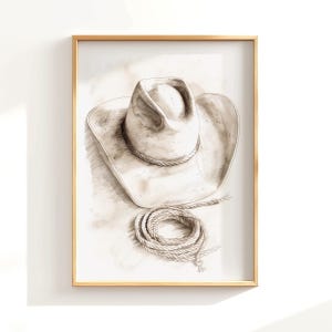 Vintage Cowboy Hat Sketch Drawing, Western Art Poster Print, Country ...