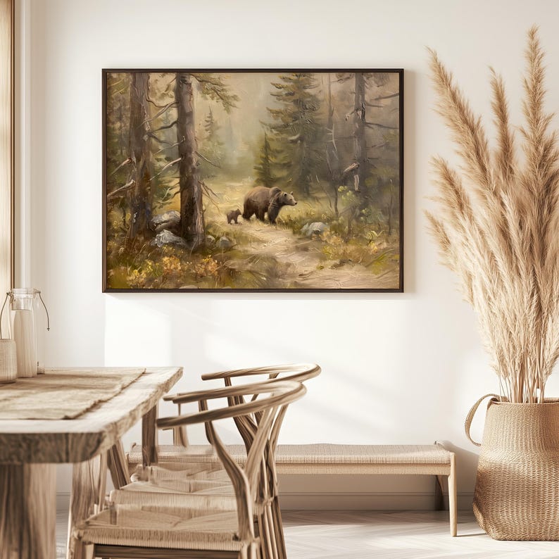 Brown Bear Nursery Wall Art, Vintage Mama Bear Oil Painting, New Mom ...