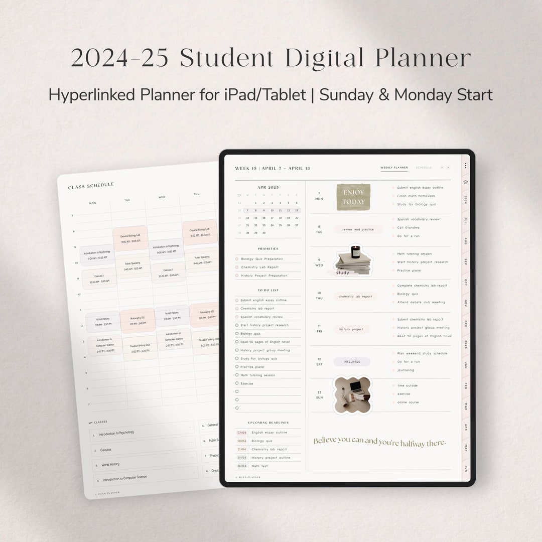 Student Digital Planner, Academic Weekly & Daily Planner, School ...