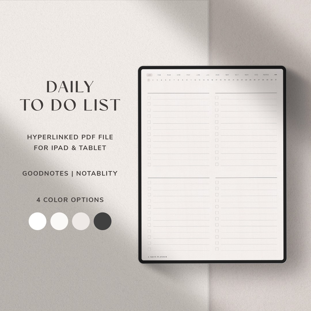 Daily to Do List Goodnotes, Digital Planner Template, Daily Checklist ...
