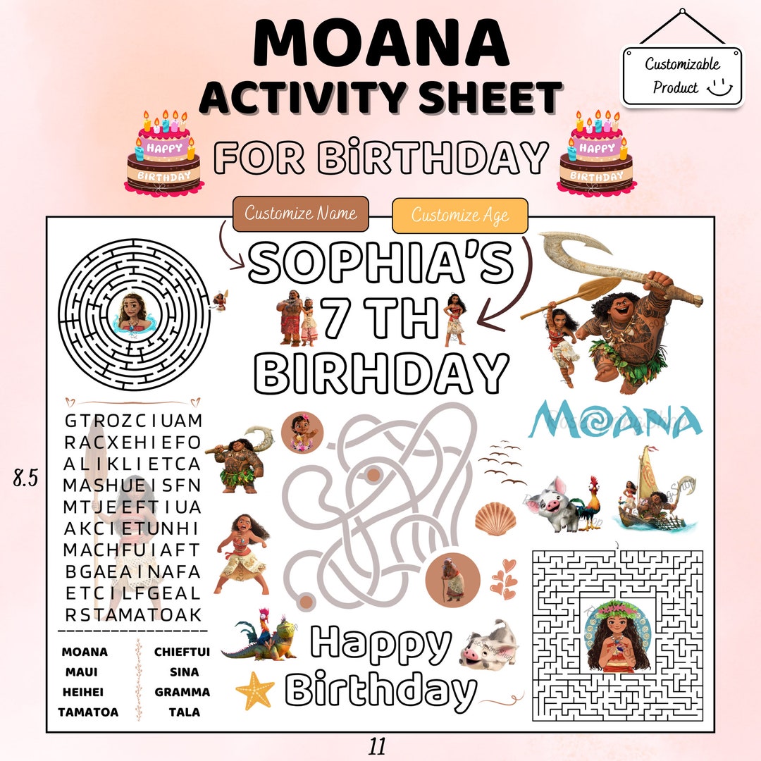 Moana Activity Sheet for Birthday, Moana Activity Page for Party ...