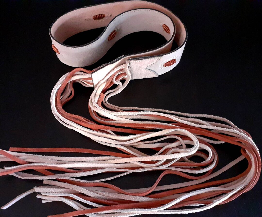 Vintage Suede Belt, Beige 80s Made in Spain, Whit Leather Fringe, Boho ...