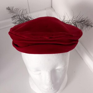 Vintage Half Hat, Vintage Tilt Velvet Women Hat, Velvet Red, Garnet Hat ...