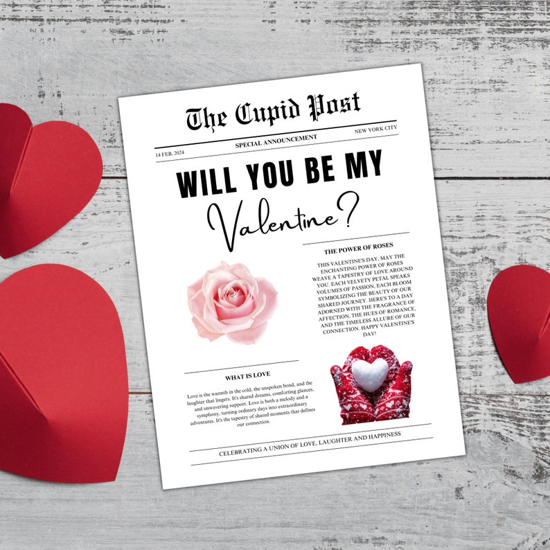Valentine's Day Cupid Post Newspaper Template | Editable (canva) - Etsy