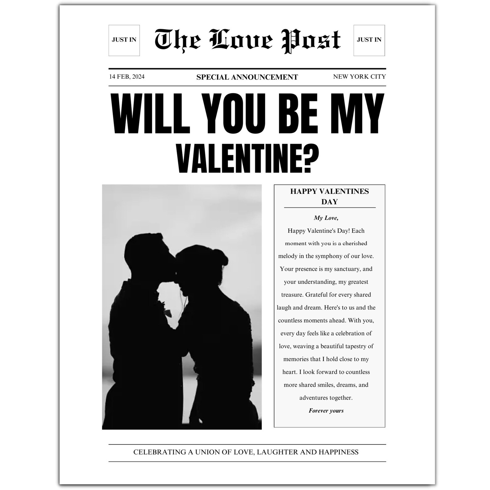 Valentine's Day Cupid Newspaper Template | Printable Love Announcement ...