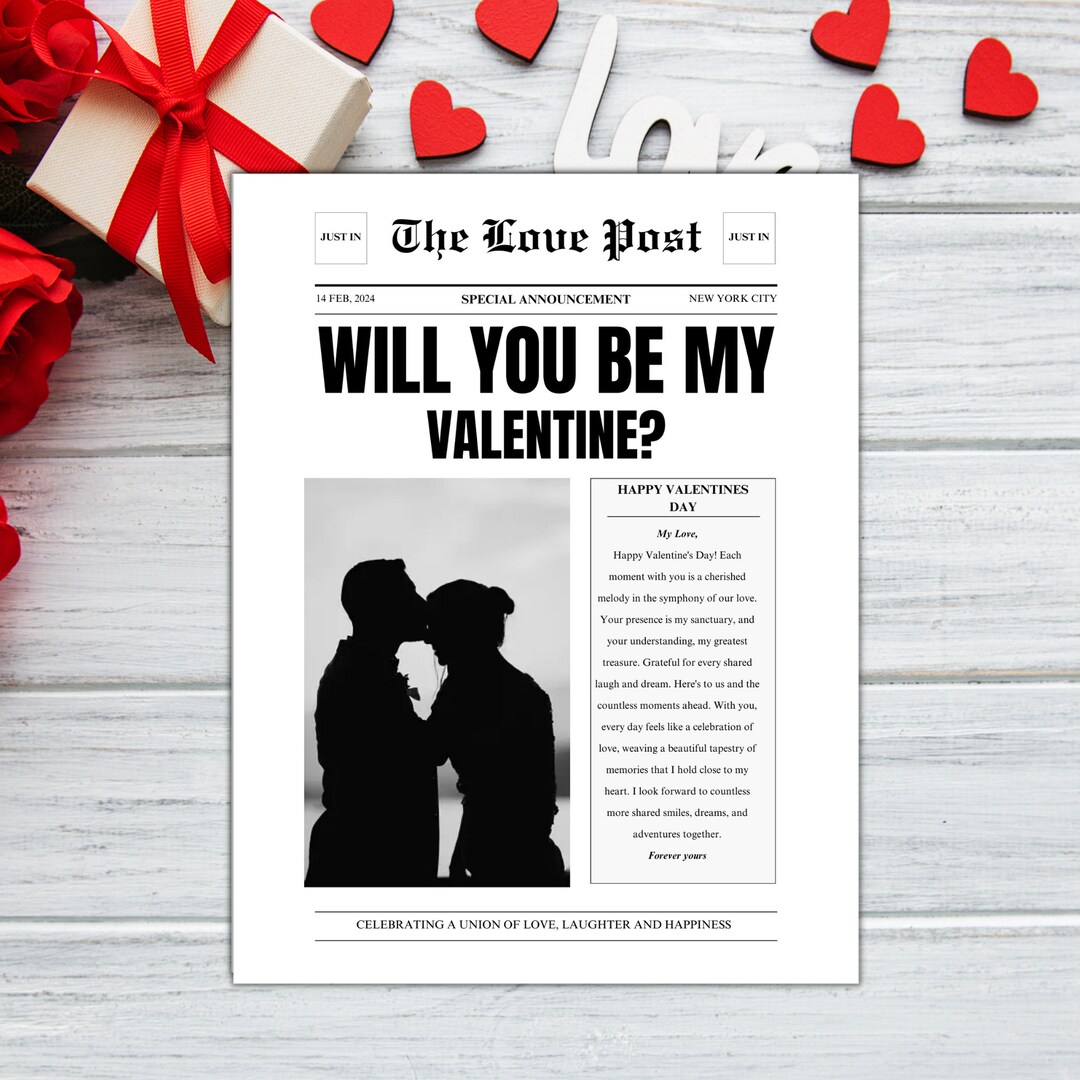 Valentines Cupid Post Newspaper | Editable Canva Template | Will You Be ...