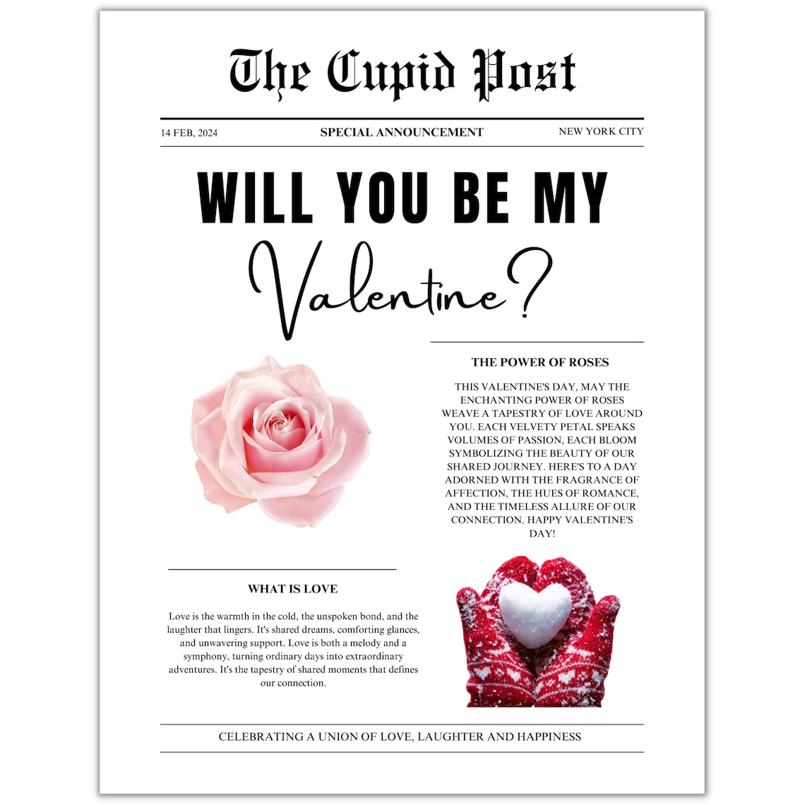 Valentines Cupid Post Newspaper | Editable Canva Template | Custom ...