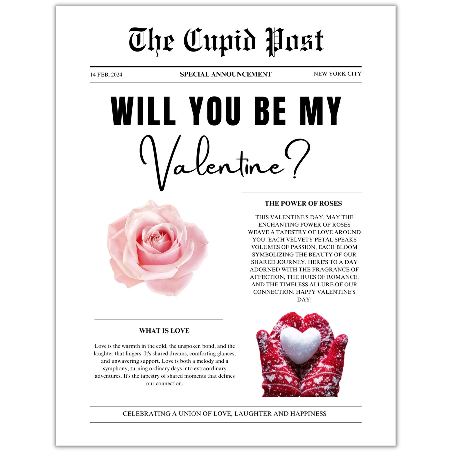 Valentine's Day Cupid Post Newspaper Template | Editable (canva) - Etsy