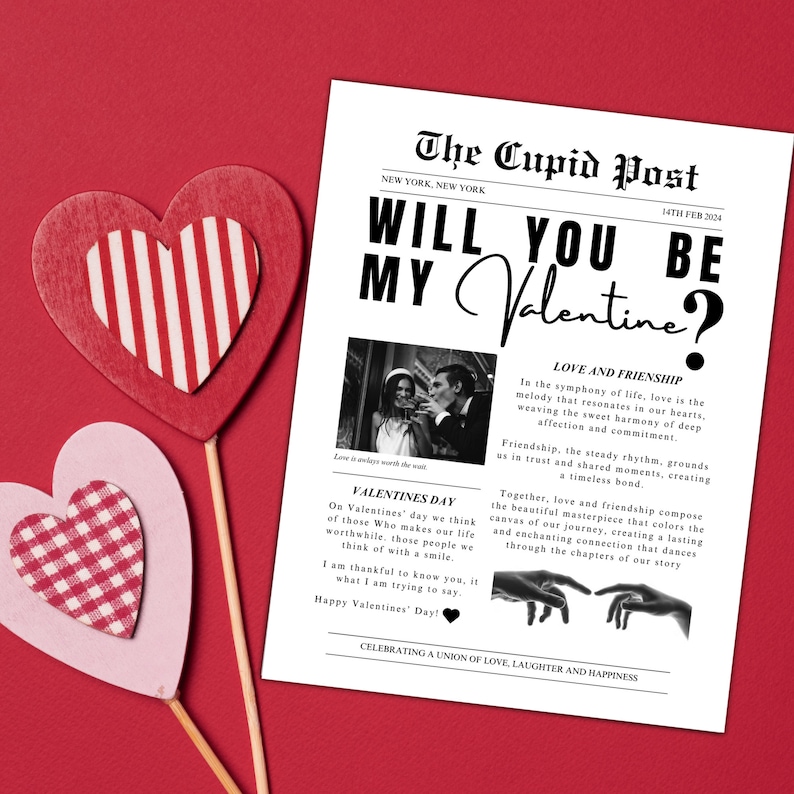 Valentines Cupid Post Newspaper | Editable Canva Template | Custom ...