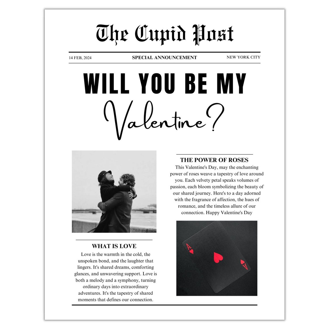 Valentines Cupid Post Newspaper | Editable Canva Template | Custom ...