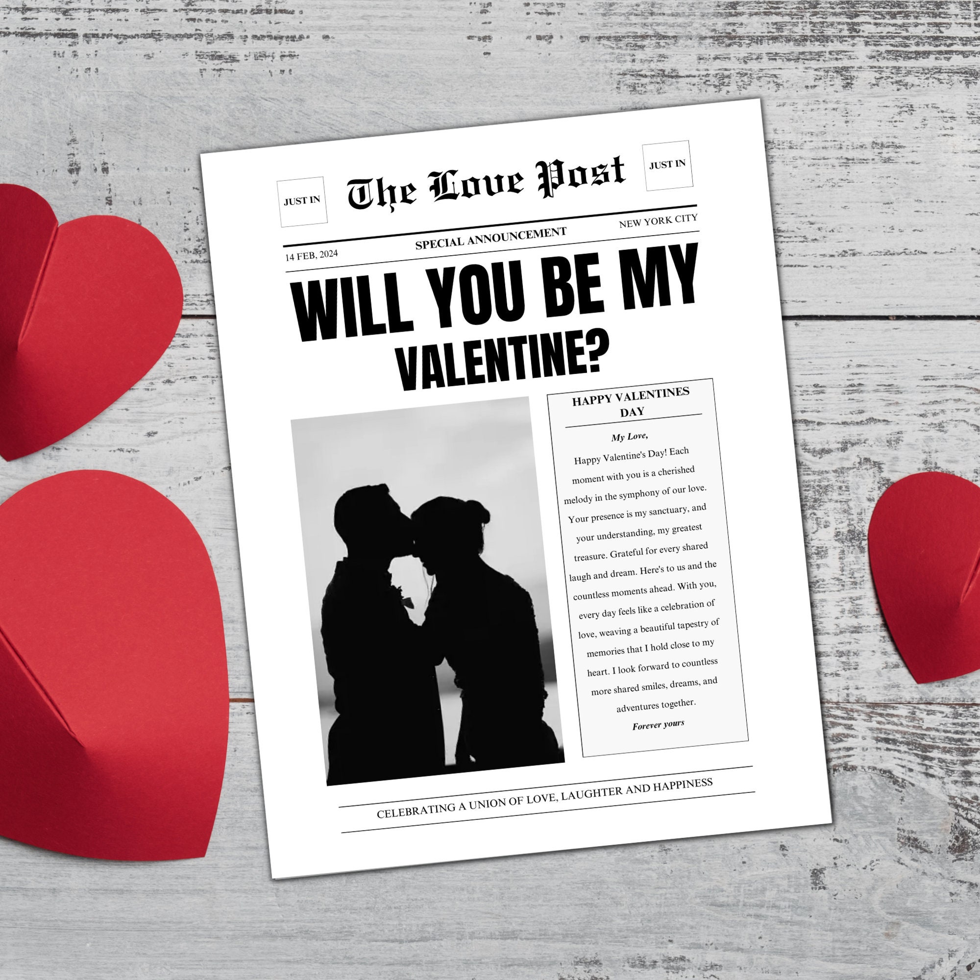 Valentines Cupid Post Newspaper | Editable Canva Template | Will You Be ...