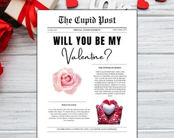 Valentines Cupid Post Newspaper | Editable Canva Template | Will You Be ...