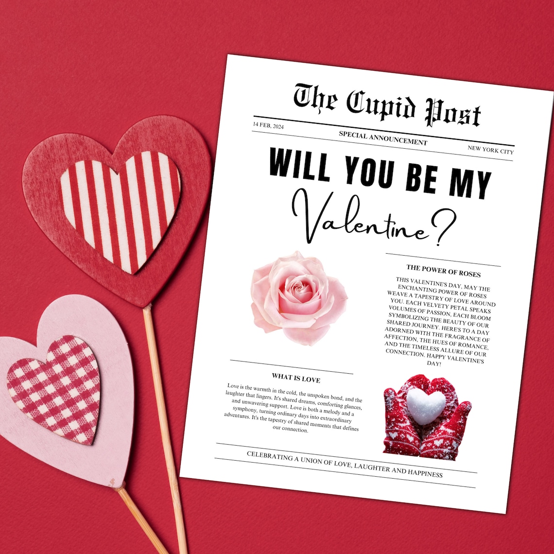 Valentines Cupid Post Newspaper | Editable Canva Template | Custom ...