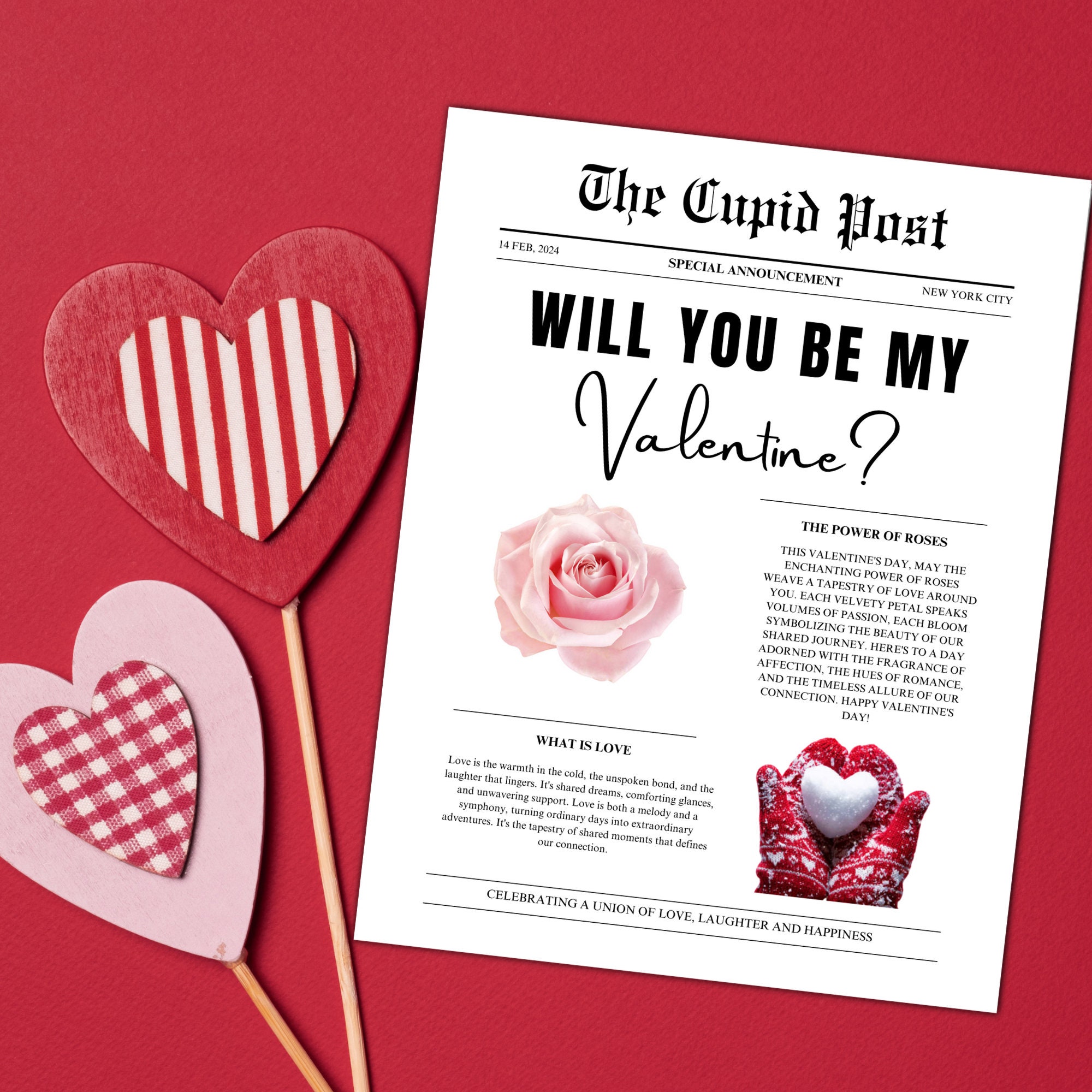 Valentine's Day Cupid Post Newspaper Template | Editable (canva) - Etsy