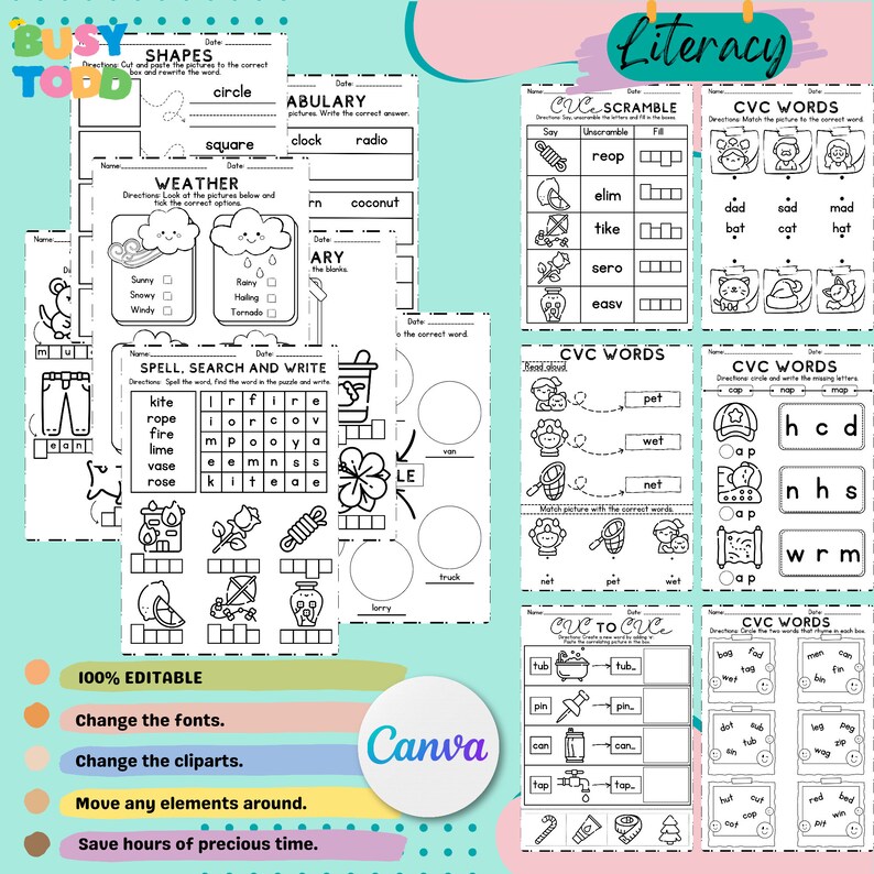 Editable Worksheet Canva Templates - Teacher Editable Template Bundle ...